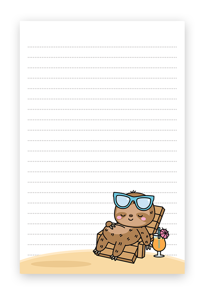 Summer Sloths Beach Theme Stationery – Free Printable