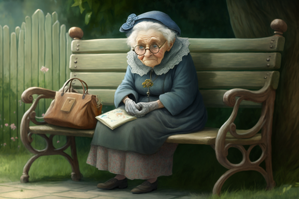 Little Old Lady On Park Bench A2 Card Toppers – Commercial Use Okay